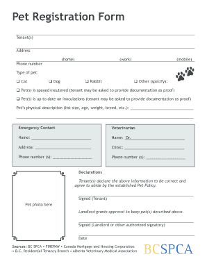 Fillable Online spca bc Pet Registration Form - BC SPCA - spca bc Fax ...