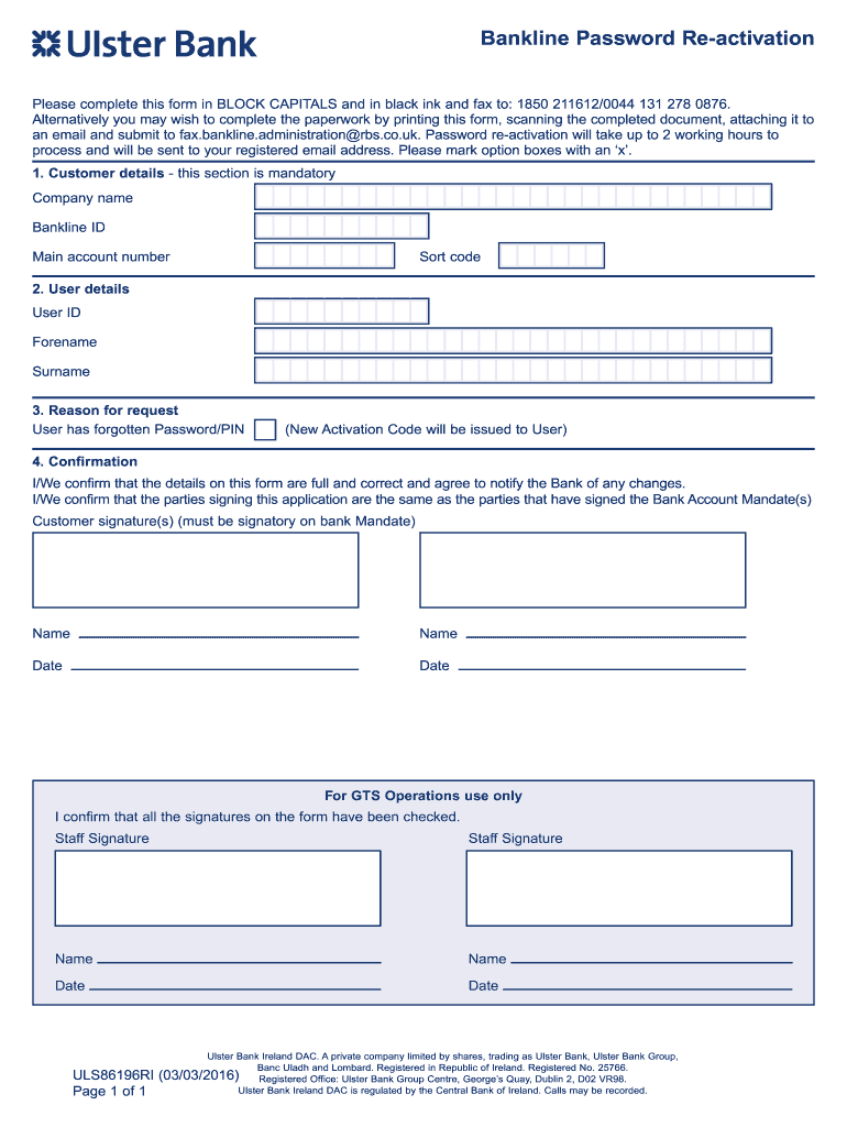 Fillable Online Bankline Password Re-activation Fax Email Print - pdfFiller