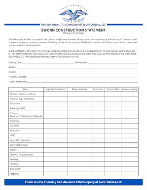 Fillable Online SWORN CONSTRUCTION STATEMENT Fax Email Print - pdfFiller