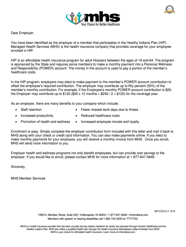 Fillable Online Dear Employer - MHS Indiana Fax Email Print - pdfFiller