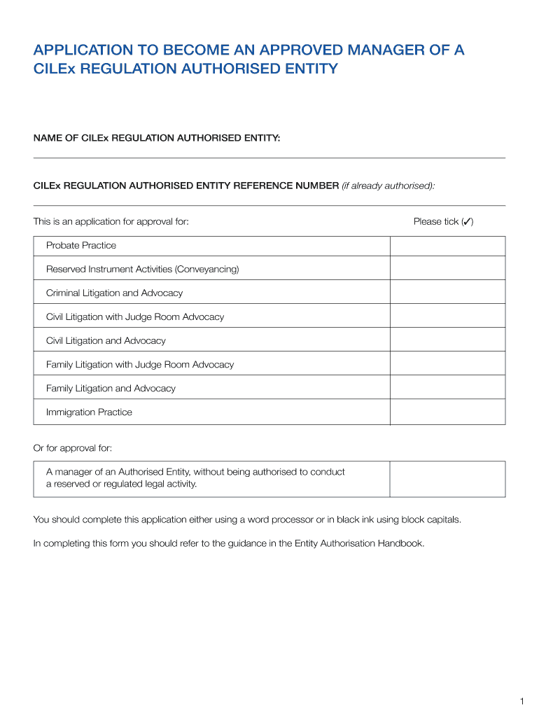Fillable Online Approved Manager Application Form - CILEx Fax Email ...