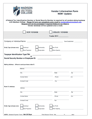 Fillable Online Vendor Information Form NEWUpdate Fax Email Print ...