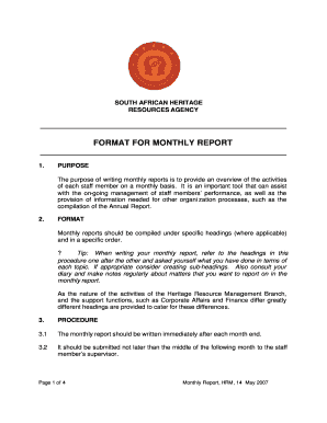 Fillable Online FORMAT FOR MONTHLY REPORT HRM - sahraorgza Fax Email ...