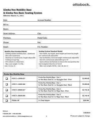 Fillable Online Kimba Neo Mobility Base amp Kimba Neo Basic Seating ...