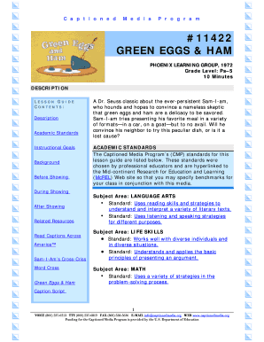 Fillable Online dcmp 11422 GREEN EGGS HAM - Described and Captioned ...
