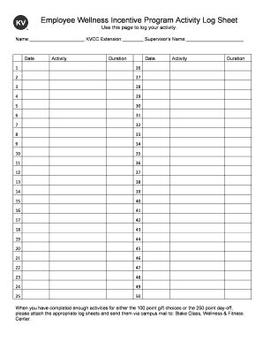 Fillable Online kvcc Employee Wellness Incentive Program Activity Log Sheet - kvcc Fax Email ...