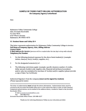 Fillable Online SAMPLE OF THIRD PARTY BILLING AUTHORIZATION Fax Email ...