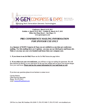 Fillable Online PRE CONFERENCE MAILING INFORMATION FOR SPONSOR USE ONLY ...