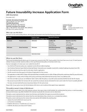 Fillable Online Future Insurability Increase Application Form Fax Email ...