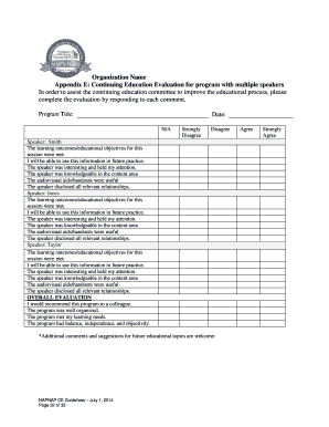 Fillable Online Appendix E: Continuing Education Evaluation for program ...