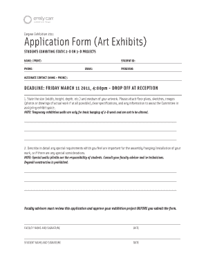 Fillable Online Degree Exhibition 2011 Application Form Art Exhibits ...