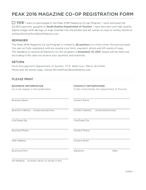 Fillable Online PEAK 2016 MAGAZINE CO-OP REGISTRATION FORM Fax Email ...