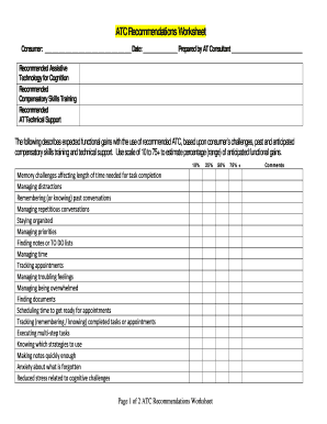 Fillable Online resna ATC Recommendations Worksheet Consumer: Date ...