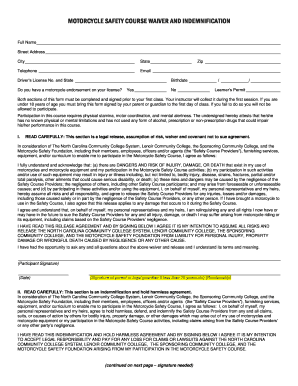Fillable Online mitchellcc MOTORCYCLE SAFETY COURSE WAIVER AND ...