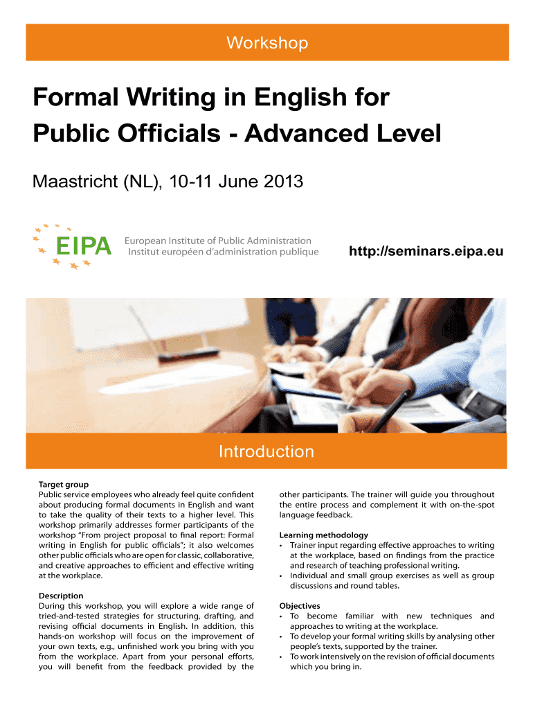 Fillable Online Formal Writing in English for - EIPA Fax Email Print ...