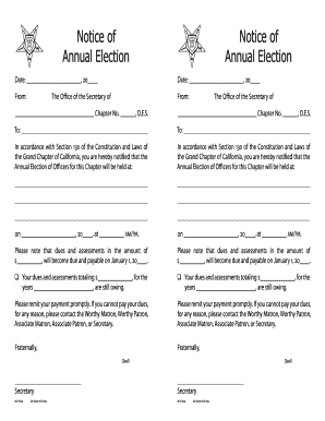 Fillable Online office oescal Notice of Annual Election Notice of ...