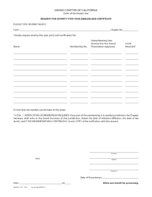 Fillable Online office oescal ORder - Anniversary, 75. 75-year pin ...