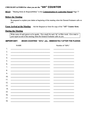 Fillable Online CHECKLIST FORM for when you are the AH COUNTER READ Fax ...