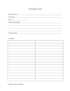 Fillable Online Training SignIn Sheet *Company Name: *Instructor(s ...