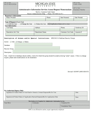 Fillable Online aissecuritycontact ais msu Administrative Information ...