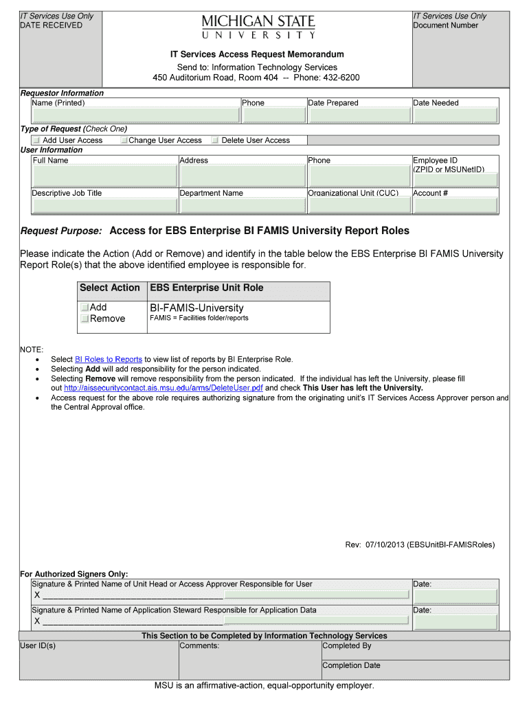 Fillable Online aissecuritycontact ais msu Request Purpose Access for ...