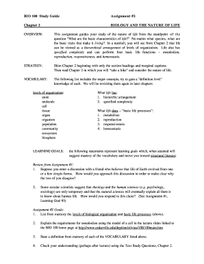 Fillable Online johnsilvius cedarville BIO 100 Study Guide Assignment 2 ...