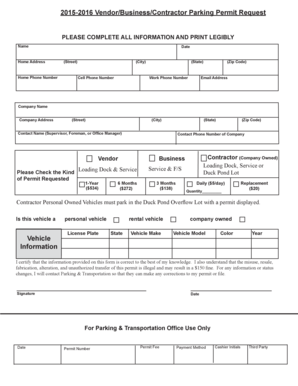 Fillable Online parking vt PLEASE COMPLETE ALL INFORMATION AND PRINT ...