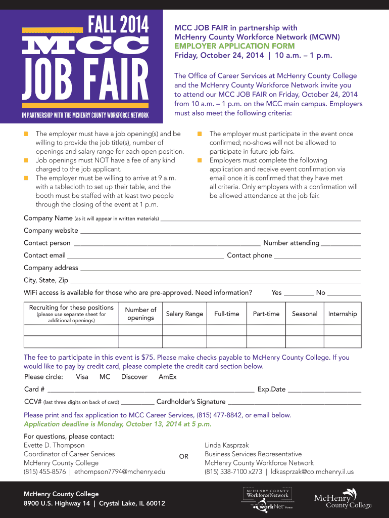 Fillable Online mchenry McHenry County College Job Fair - October 24 ...