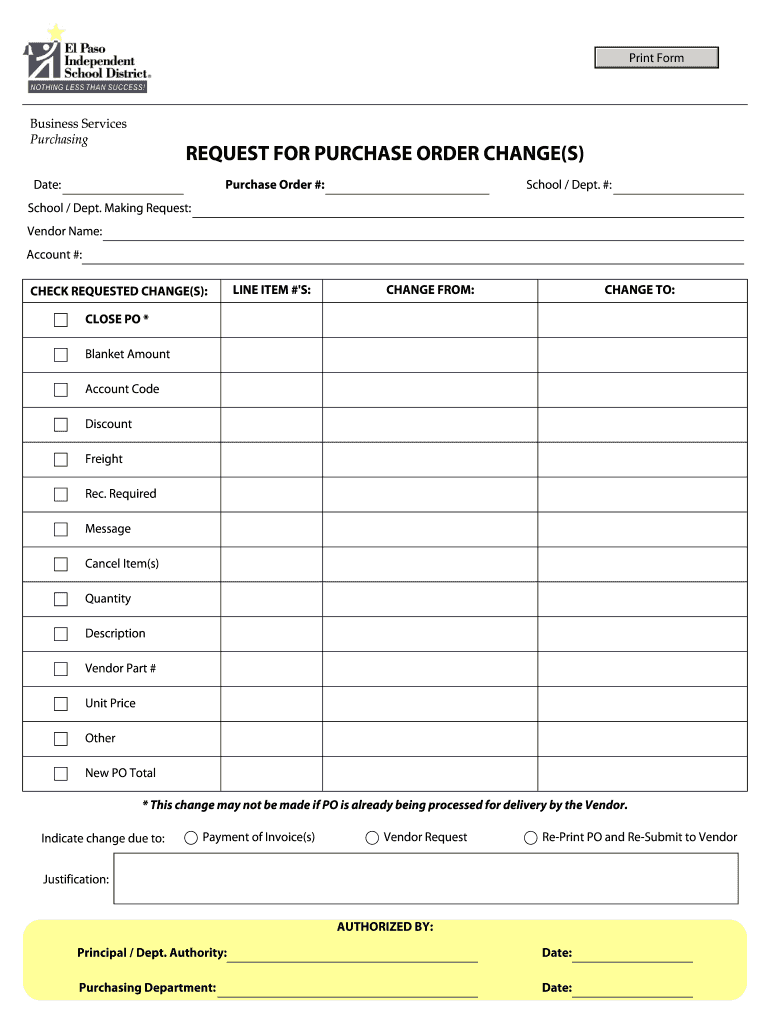 Fillable Online episd Business Services REQUEST FOR PURCHASE ORDER ...