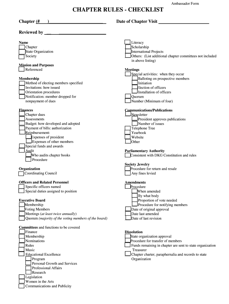 Fillable Online deltakappagamma Ambassador Form CHAPTER RULES ...