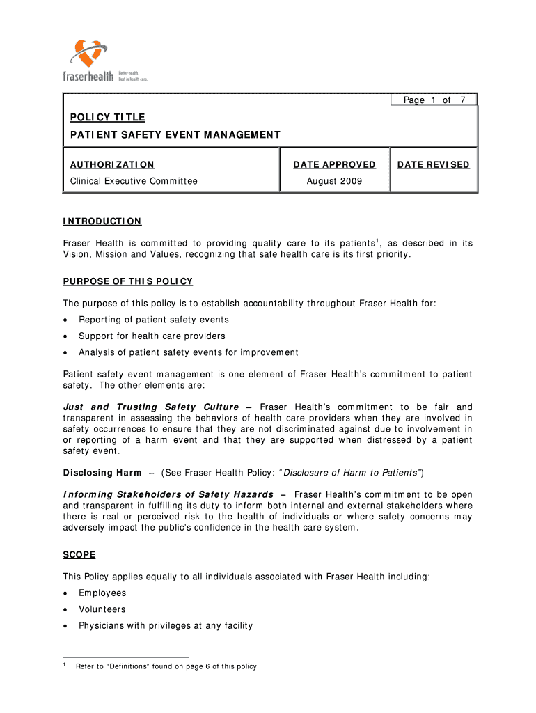 Fillable Online PATIENT SAFETY EVENT MANAGEMENT Fax Email Print - pdfFiller