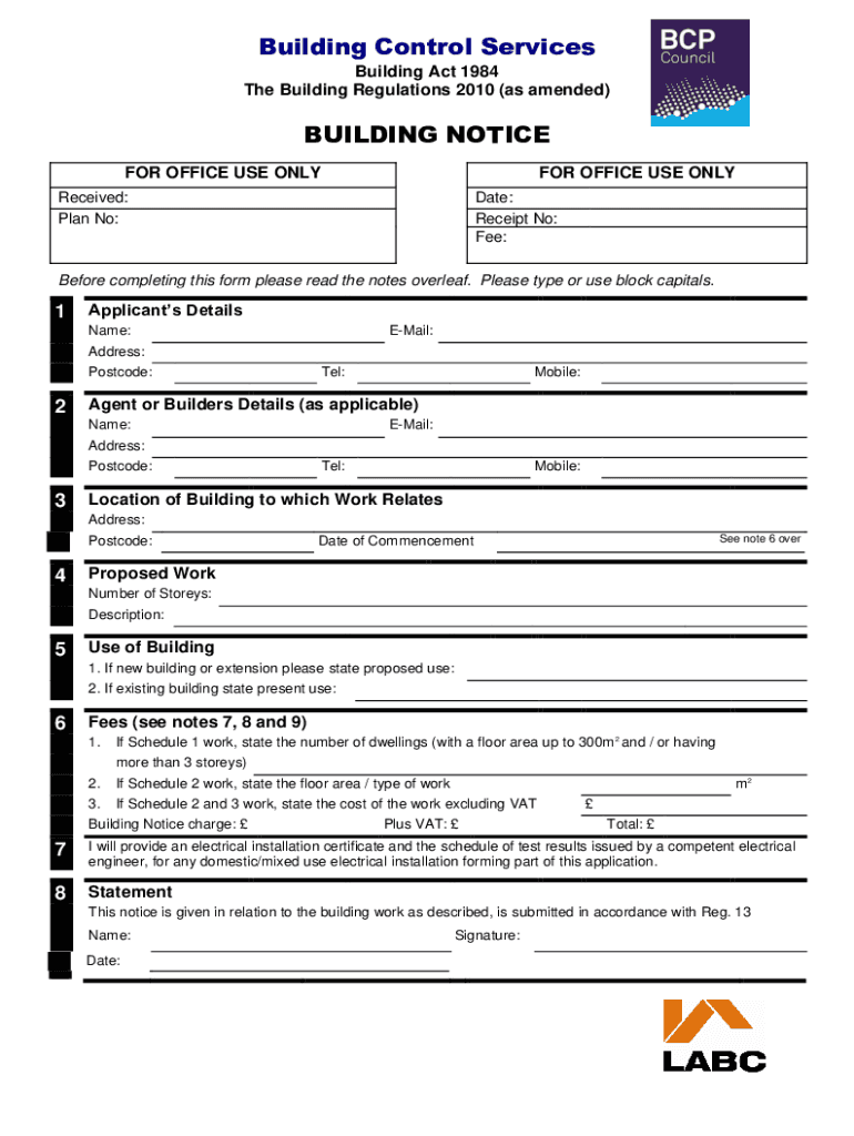 Fillable Online Building Notice Form. Building notice application form ...