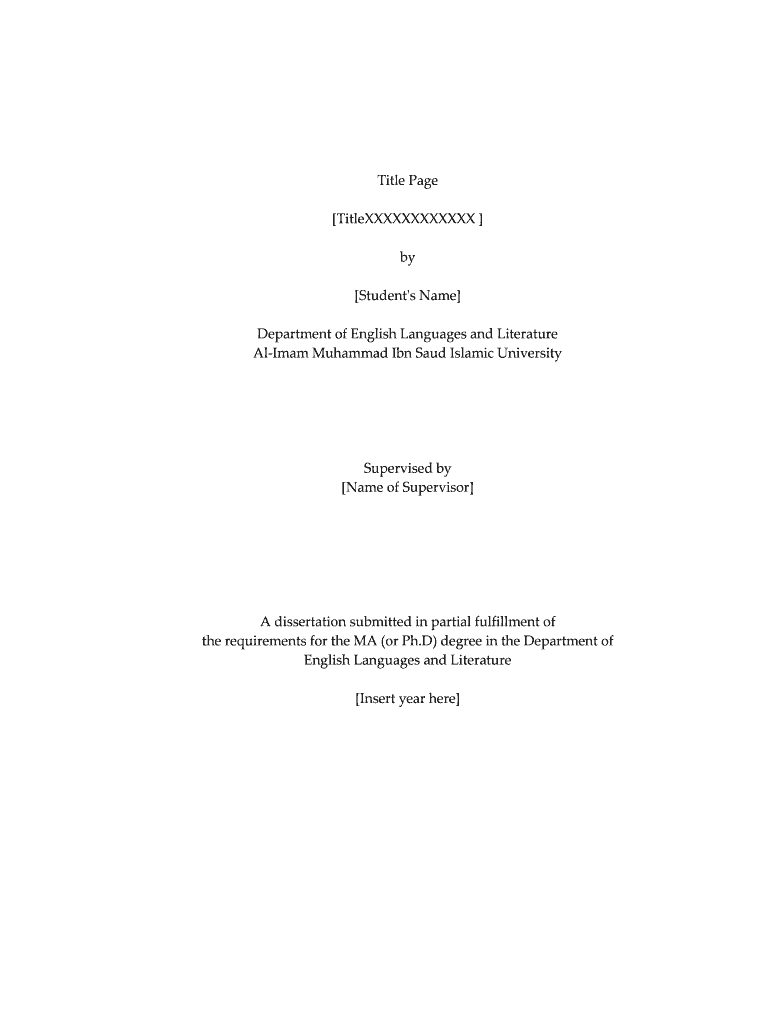 Fillable Online units imamu edu Title Page Department of English Languages and Literature Fax ...