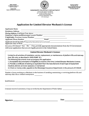 Fillable Online Application for Limited Elevator Mechanics License Fax ...