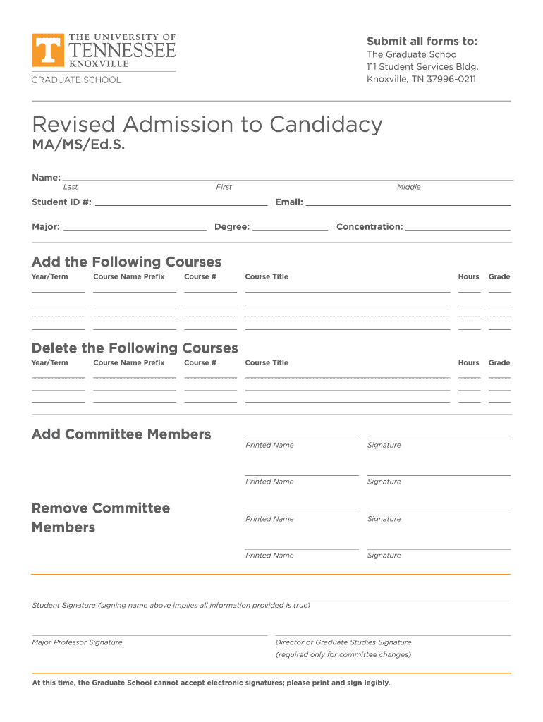 Fillable Online gradschool utk Revised Admission to Candidacy ...