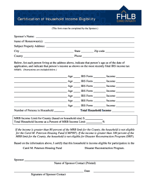 Fillable Online Certification of Household Income Eligibility - FHLB ...