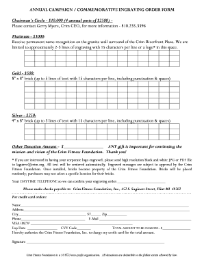 Fillable Online crim ANNUAL CAMPAIGN COMMEMORATIVE ENGRAVING ORDER FORM ...