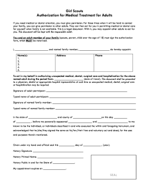Fillable Online girlscouts-gateway Authorization for Medical Treatment ...