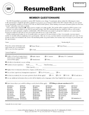 Fillable Online sbe MEMBER QUESTIONNAIRE Fax Email Print - pdfFiller