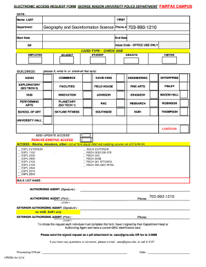 Fillable Online cos gmu ELECTRONIC ACCESS REQUEST FORM GEORGE MASON UNIVERSITY - cos gmu Fax ...