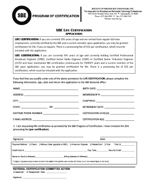 Fillable Online sbe SBE LIFE CERTIFICATION APPLICATION Fax Email Print ...