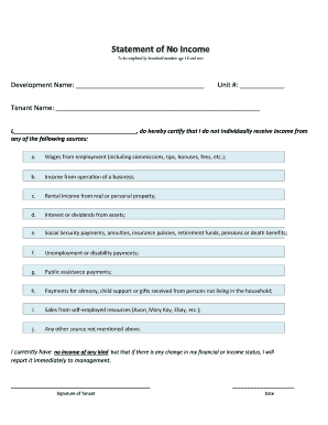 Fillable Online rentalcompliance Statement of No Income - Housing ...