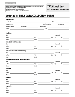 Fillable Online trta 20102011 TRTA DATA COLLECTION FORM Fax Email Print ...