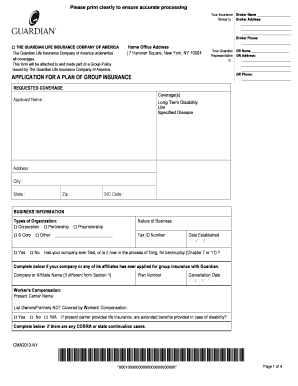 Fillable Online Guardian Life Long Term Disability and Specified ...