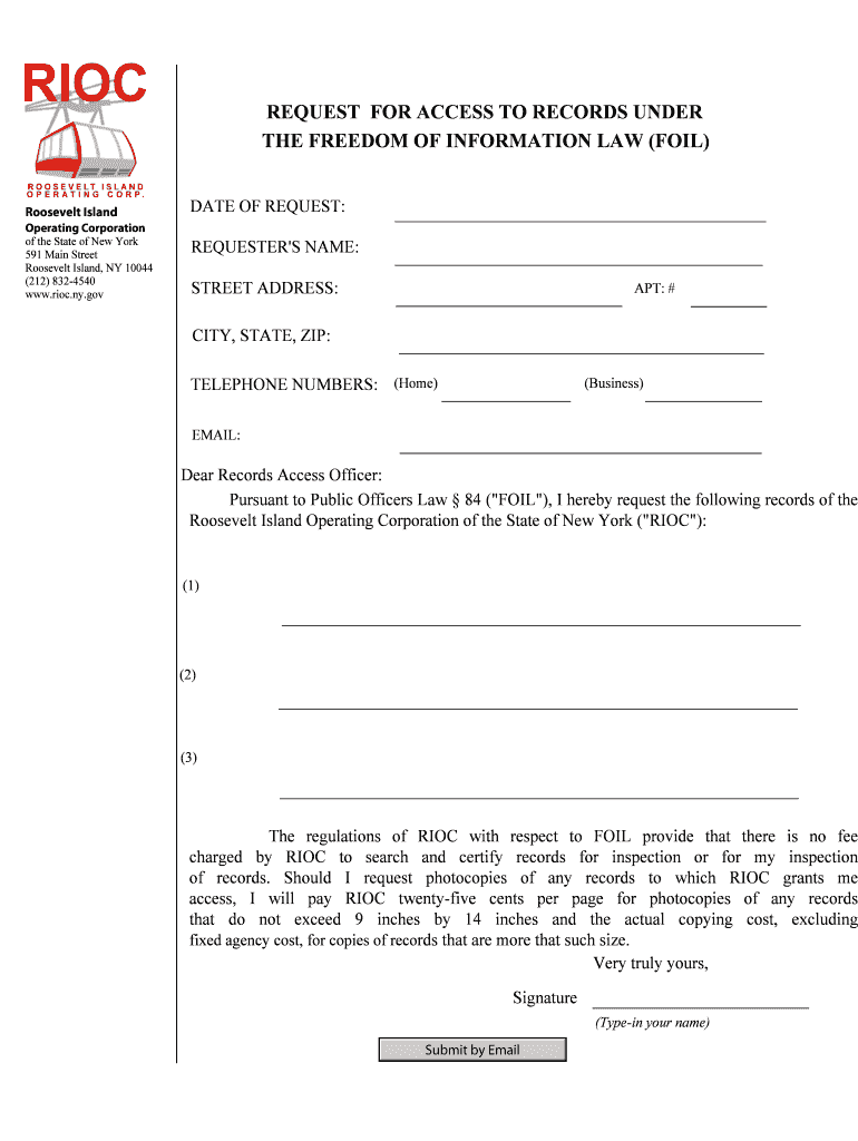 Fillable Online REQUEST FOR ACCESS TO RECORDS UNDER THE FREEDOM OF Fax ...
