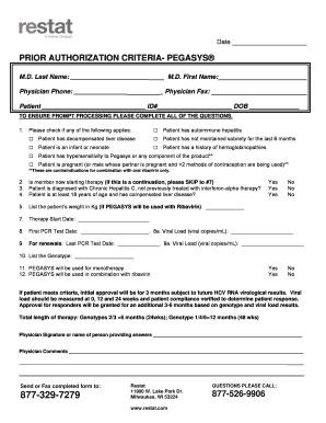 Fillable Online PRIOR AUTHORIZATION CRITERIA- - Restat Fax Email Print - pdfFiller