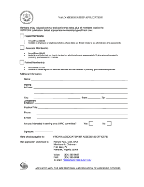 Fillable Online vaao VAAO MEMBERSHIP APPLICATION Members enjoy reduced ...