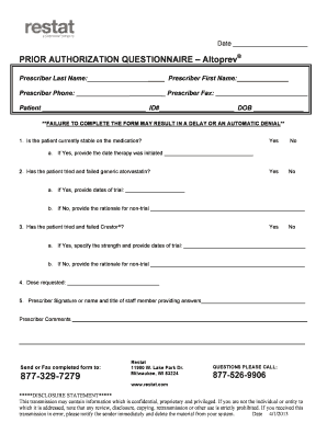 Fillable Online PRIOR AUTHORIZATION QUESTIONNAIRE Fax Email Print - pdfFiller