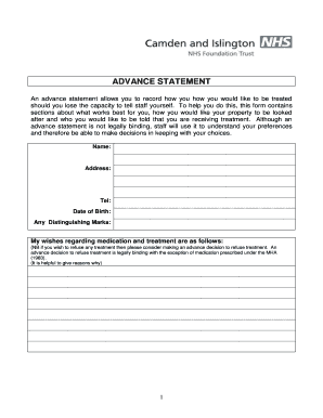 Fillable Online ADVANCE STATEMENT Fax Email Print - pdfFiller