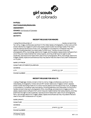 Fillable Online girlscoutsofcolorado RECEIPT RELEASE FOR MINORS - Girl ...